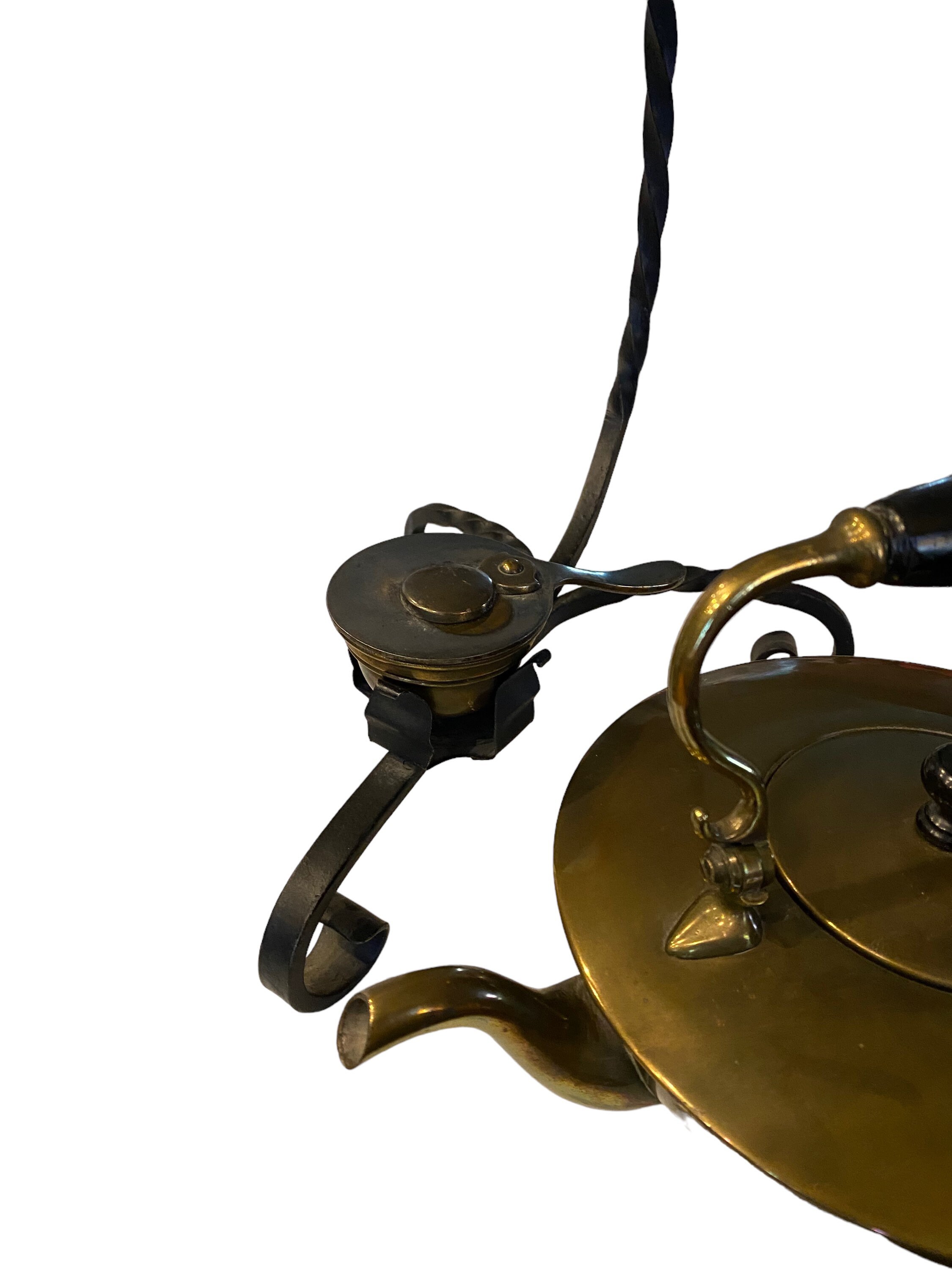 Antique Sternau Copper Tea Kettle Burner Warmer Twisted Wrought Iron ...