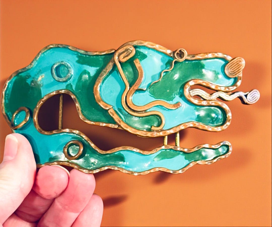 Vintage MCM Casa De MAYA Mexico Green and Blue Enamel Brutalist Style ...