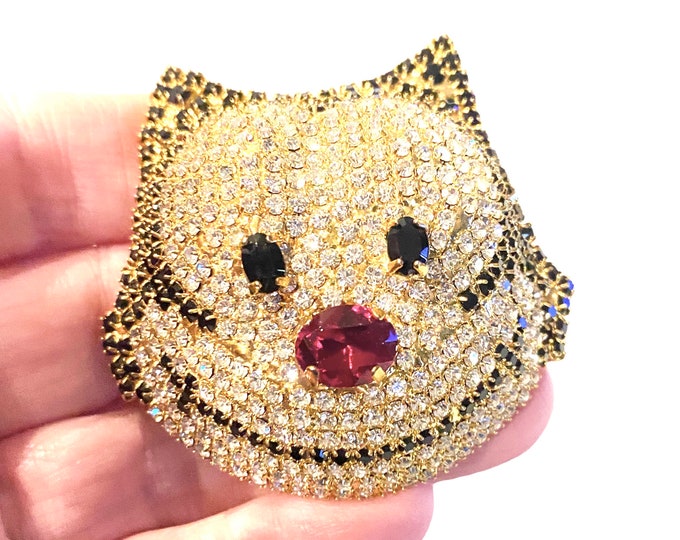 Vintage Gold Plated Felix the Cat Swarovski Crystal Pin Brooch AW26 ...