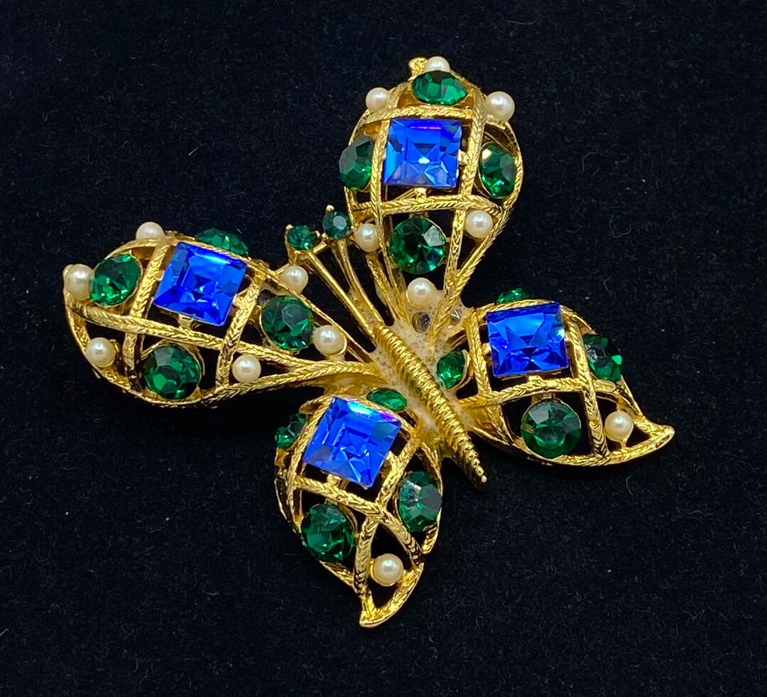 Vintage M Jent Blue Green Crystal Butterfly Brooch Pin AB25 - Etsy