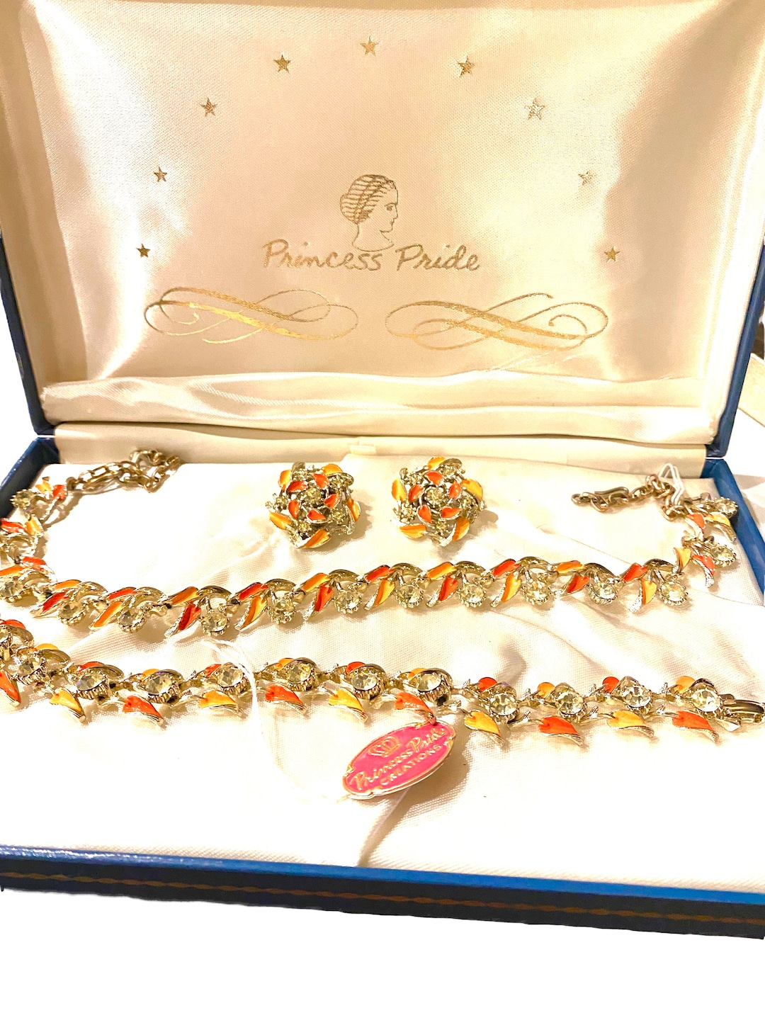 1950s Vintage Princess Pride Creations 3 Piece Jewelry Parure Peach ...