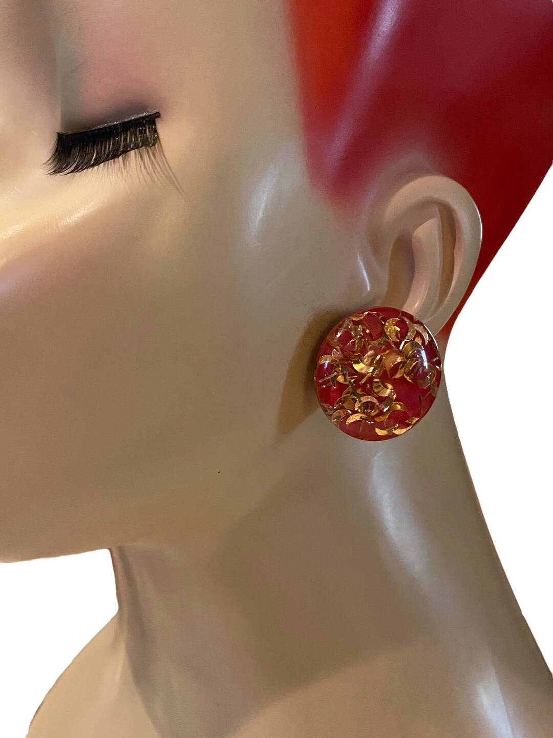 Vintage Atomic Mid Century Modern Red Acrylic Crescent Moon Glitter ...