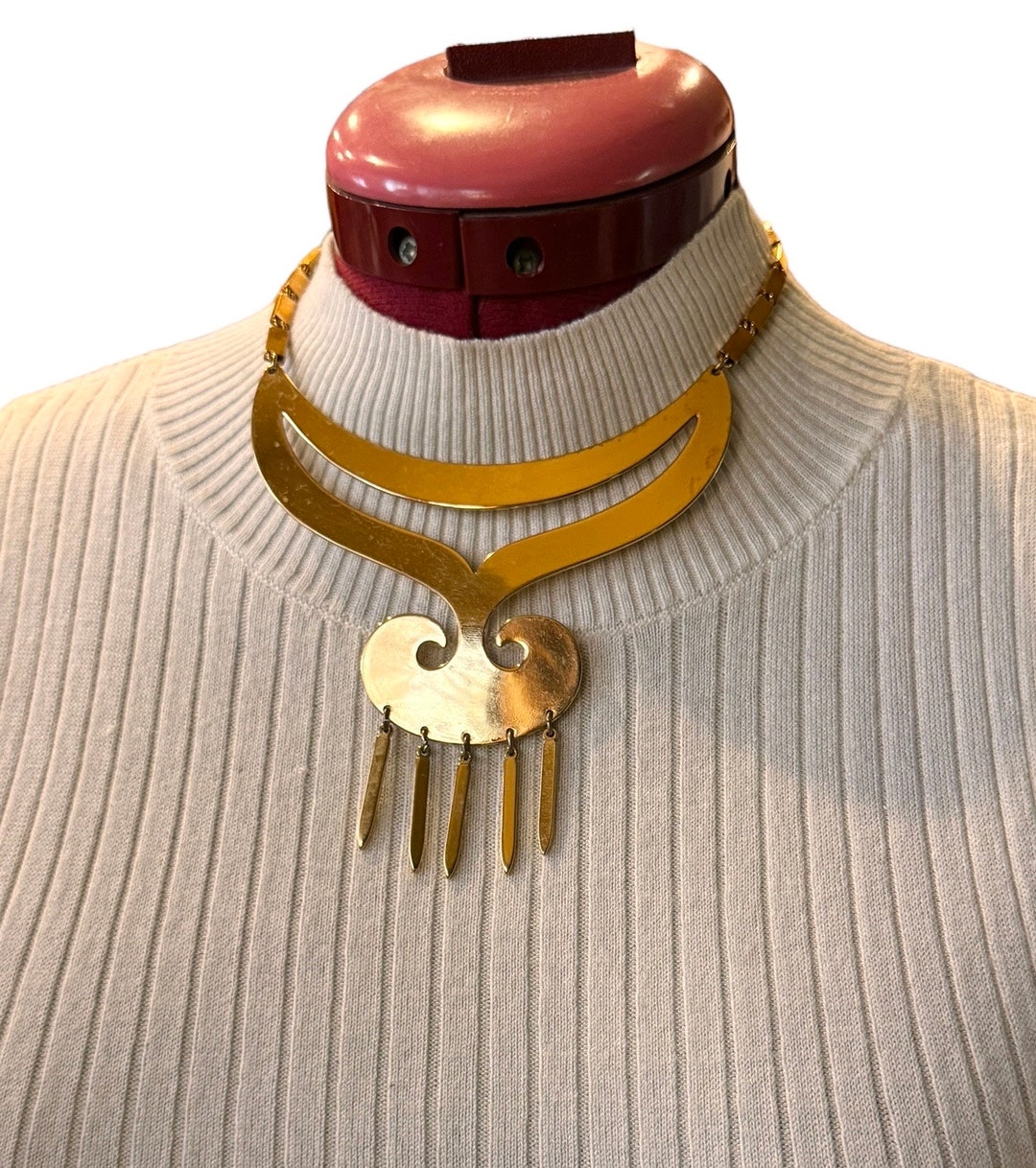 Vintage Monet Egyptian Modernist Gold Plated Shield With Dangles Runway ...