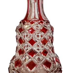Vintage Baccarat Style Ruby Red Cut Clear Square Pattern Perfume Bottle Multifaceted Cut Stopper ...