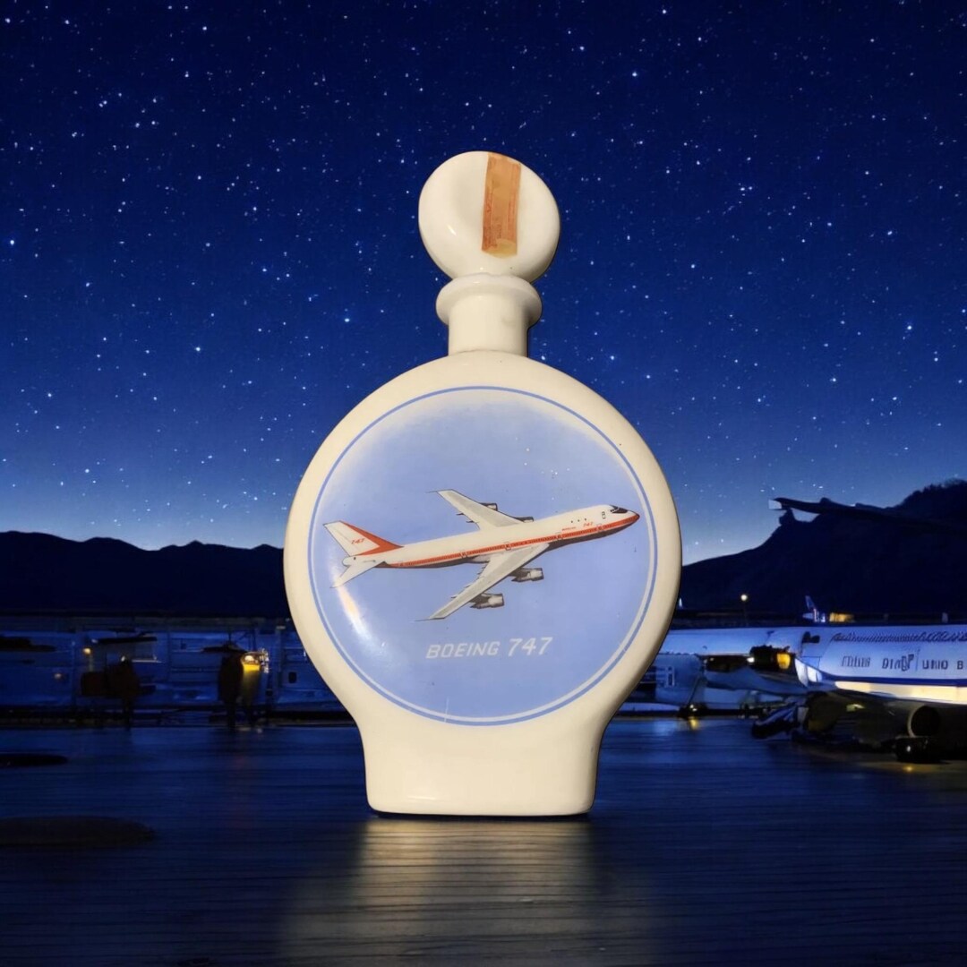 Vintage JW Dant Boeing 747 Airliner Airplane White Milkglass Decanter ...