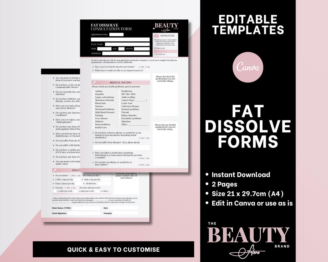 Fat Dissolve Consultation & Consent Forms, Editable Canva Templates - Etsy