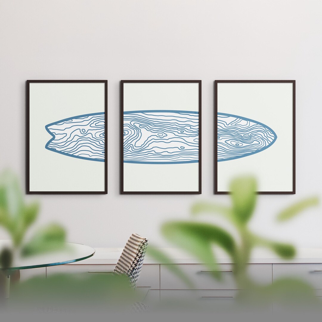 Boho Teal Surfboard Triptych Beach Art Print | Surf Wall Art | Beach ...