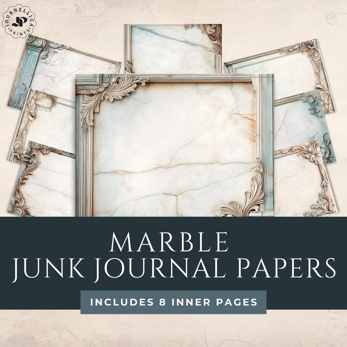 Marble Junk Journal Paper, Neoclassical Style, 8 Digital Journal Pages ...