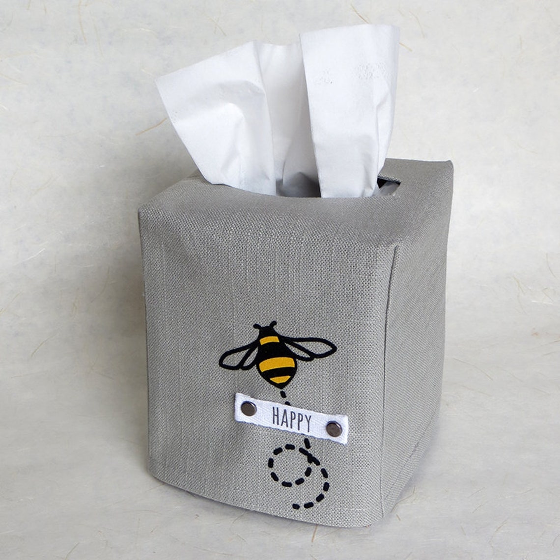 Bee Happy Tissue Box Cover Linen Greystone Gray - Etsy UK