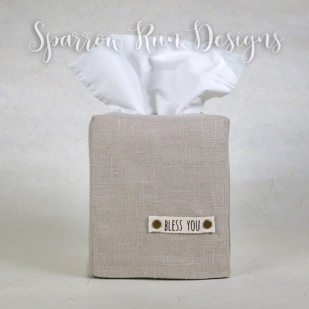 Bless You Tissue Box Cover, Linen, Natural, 4.5" X 4.5" X 5", NEW ...
