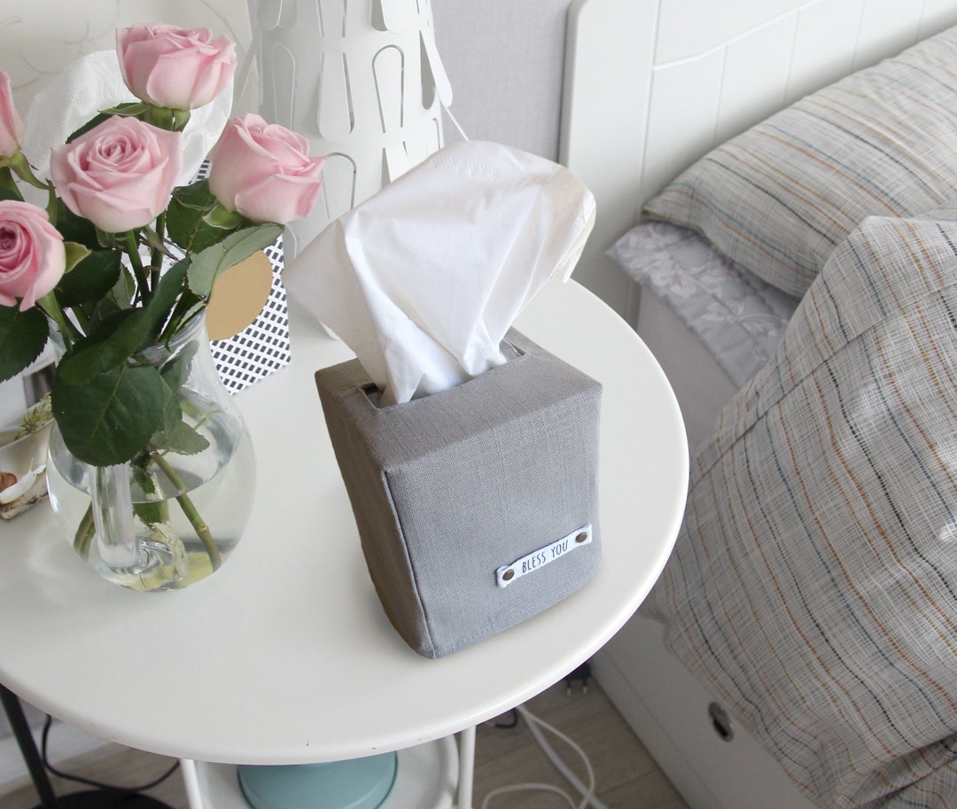 Bless You Tissue Box Cover, Linen, Greystone, Gray, 4.5" X 4.5" X 5" - Etsy