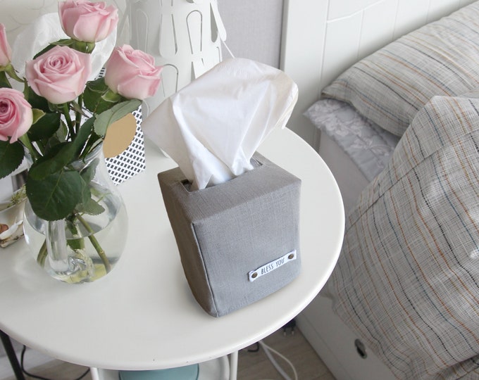Bless You Tissue Box Cover, Linen, Greystone, Gray, 4.5" X 4.5" X 5" - Etsy