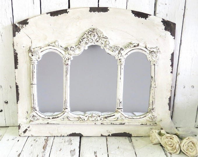 Vintage Mirror, Cottage Style Mirror, Shabby Mirror, White Weathered ...