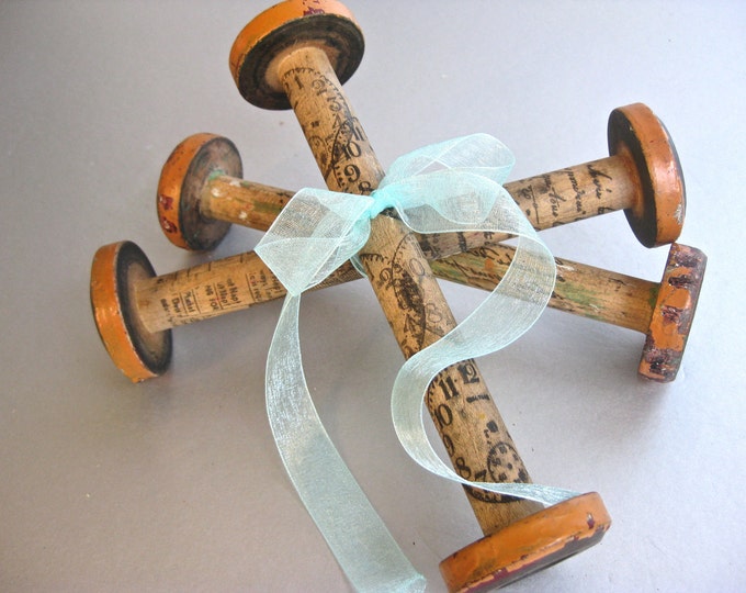 Vintage Spools French Text Wooden Spools Textile Spools - Etsy