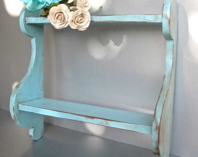 Shabby Cottage Shelf, Aqua Shelf, Vintage Shelf, Shabby and Chic ...