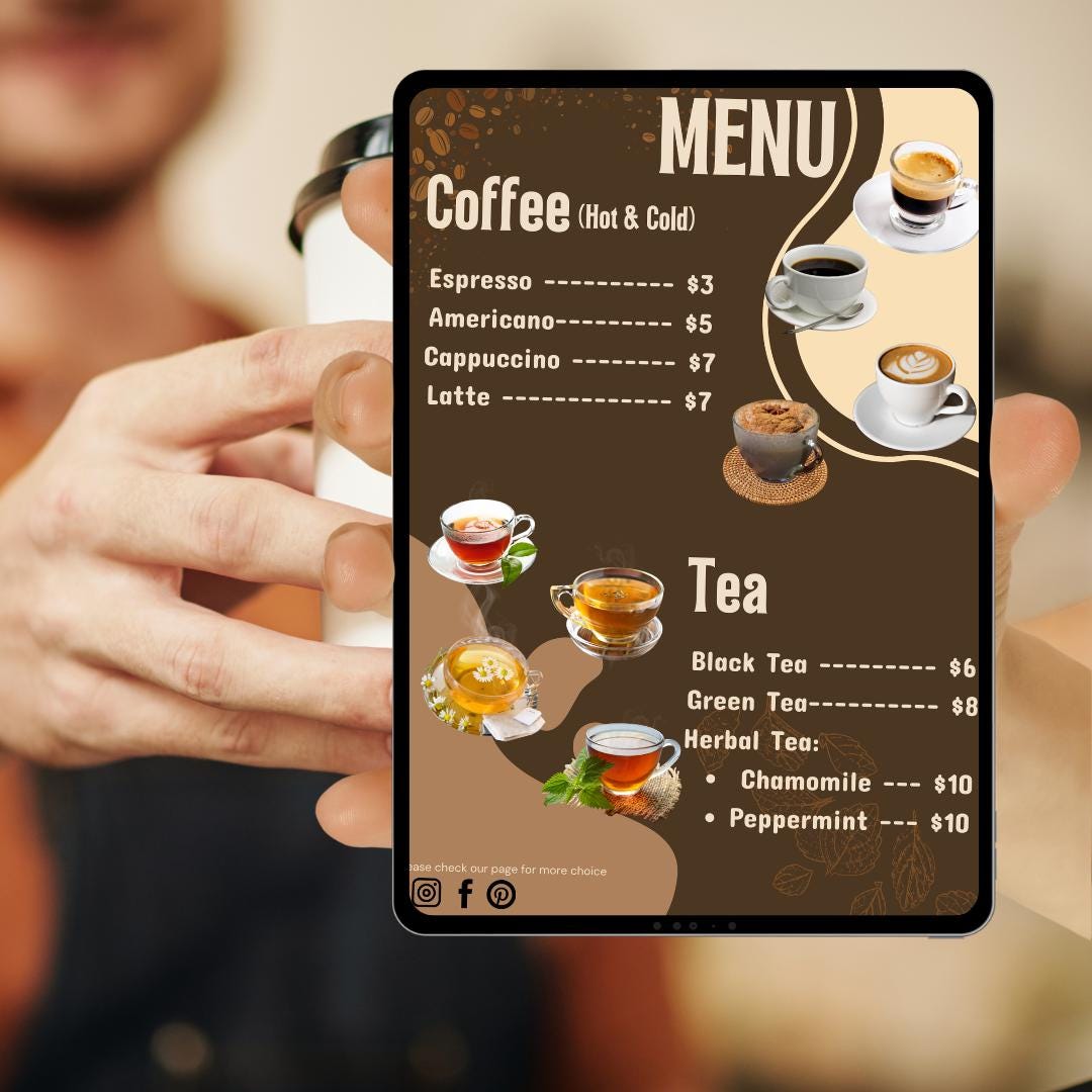 Editable Menu Template Printable Restaurant Menu Design, Digital Cafe ...