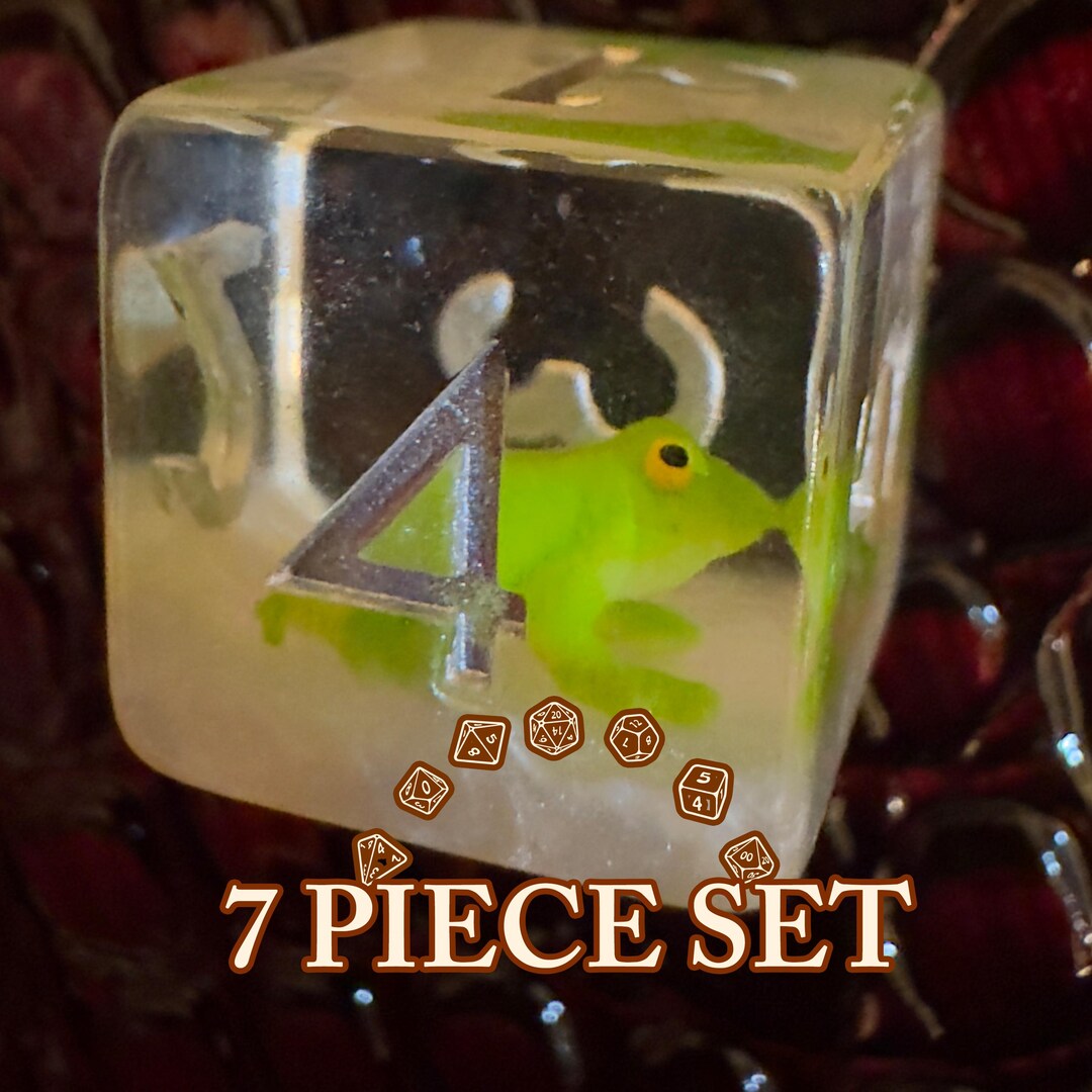 Cute Frog Friends 7-piece DND Dice Set Clear Resin With Gold Numbering ...