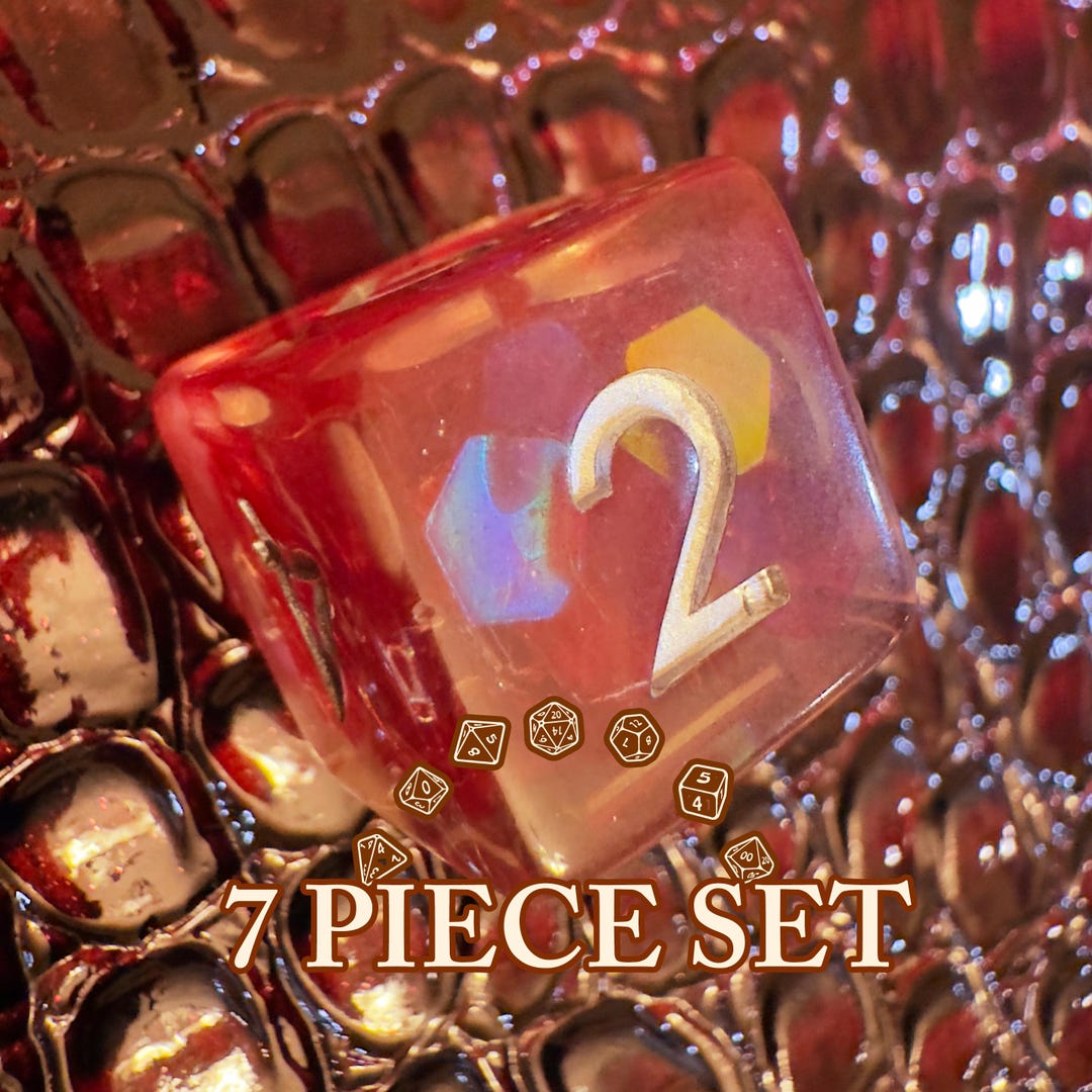 Molten Red Lava 7-piece DND Dice Set | Clear Resin With Gold Numbering ...