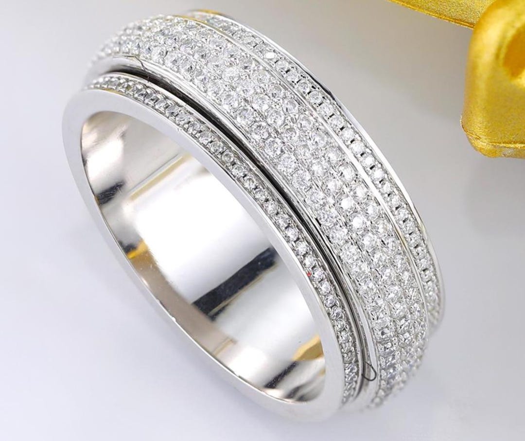 Iced Moissanite Spinner Ring: Sterling Silver Fidget Jewelry - Etsy