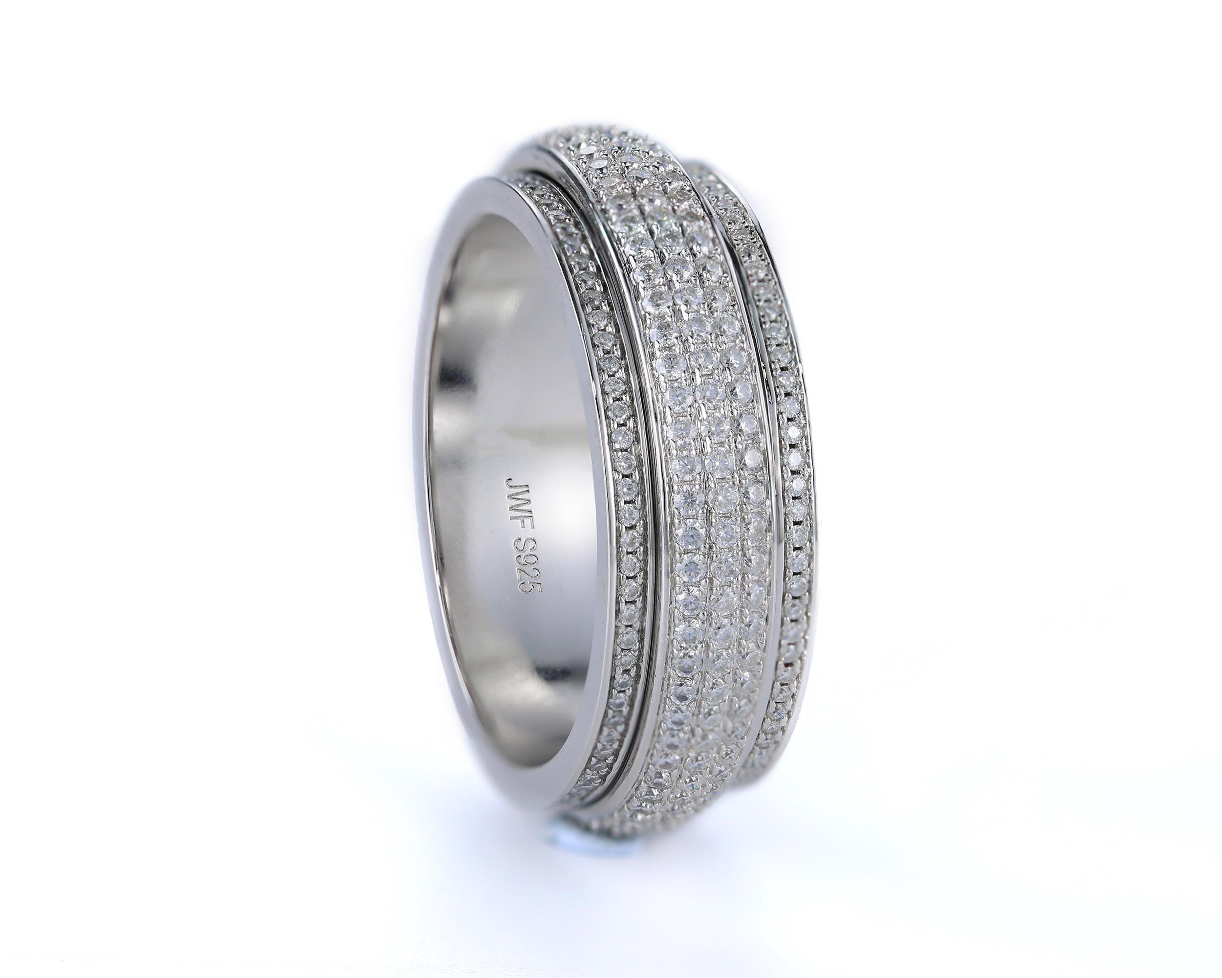 Iced Moissanite Spinner Ring: Sterling Silver Fidget Jewelry - Etsy
