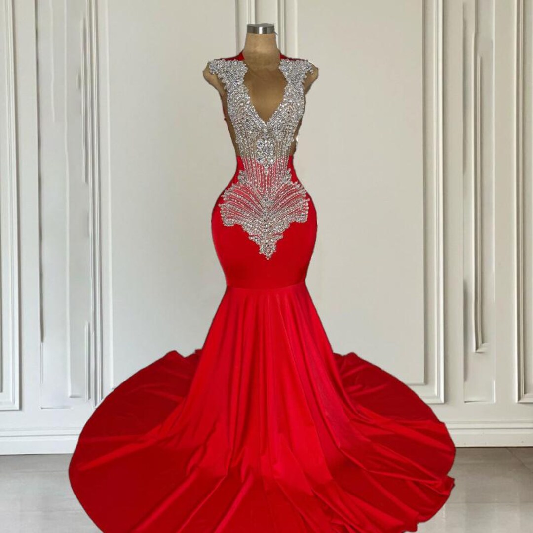 Red Diamond Prom Dress 2025 for Black Girls , Shimmery Dress/bridal ...