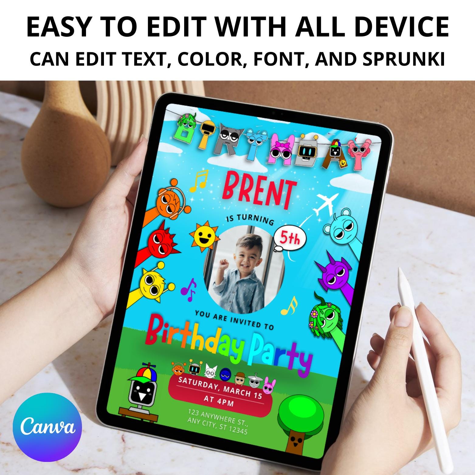 Sprunki Birthday Party Invitation Template. Girl or Boy Party Invite ...