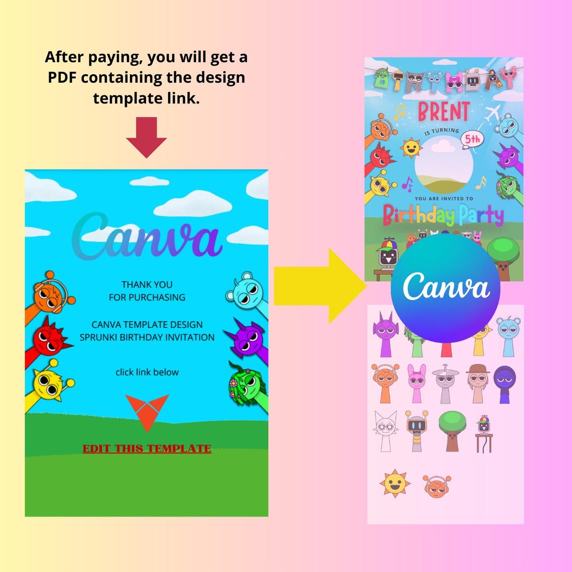 Sprunki Birthday Party Invitation Template | Editable CANVA Download - Etsy