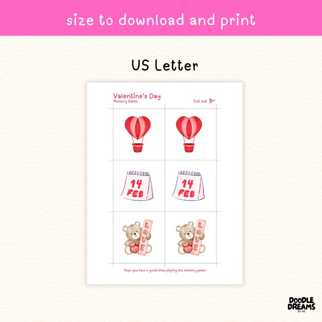 30 Valentine Memory Game Cards, Instant Download, Homeschool, Matching ...