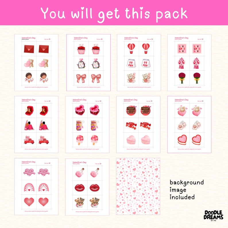 30 Valentine Memory Game Cards, Instant Download, Homeschool, Matching ...