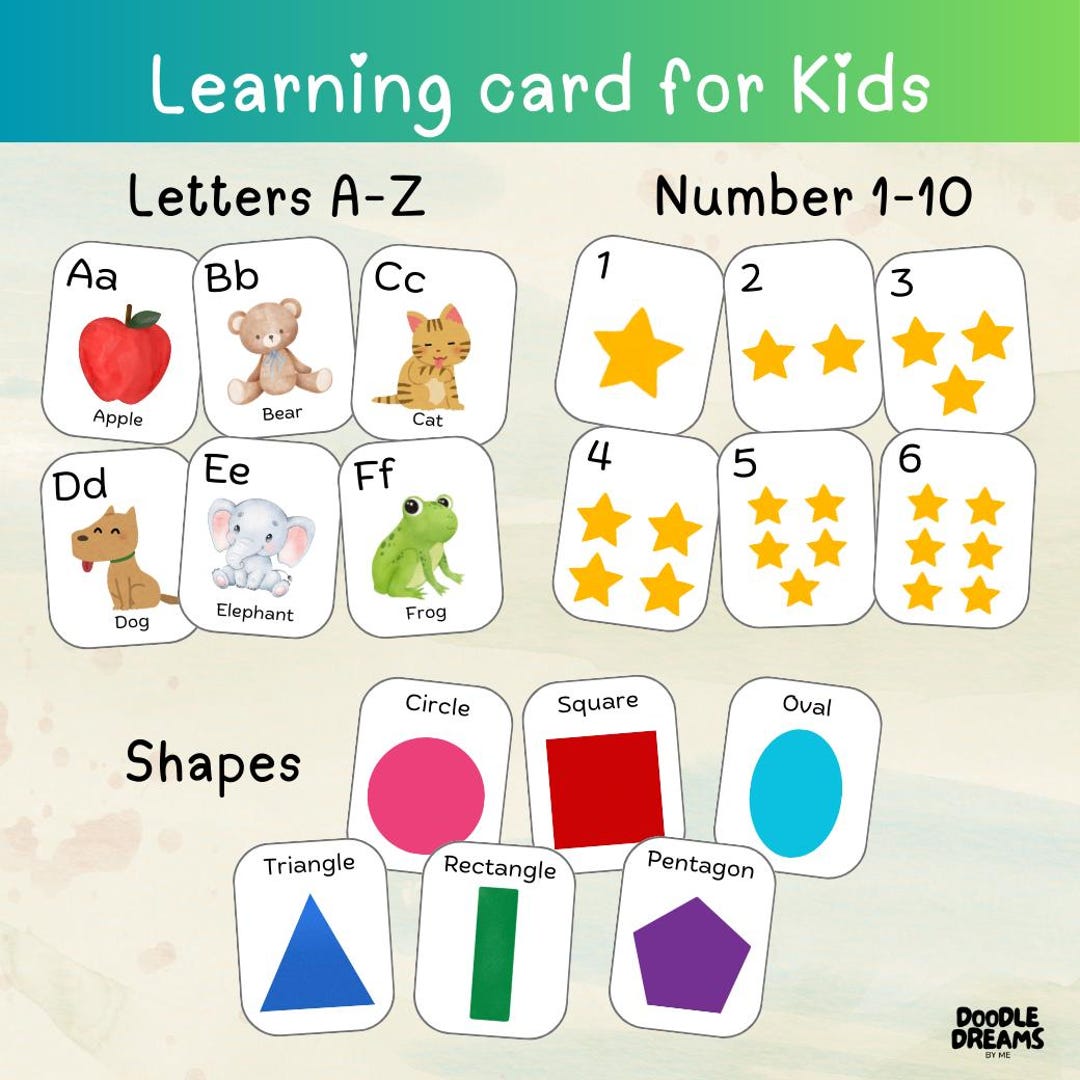Learning Card for Kids: Letters, Numbers & Shapes for Kids! - Etsy