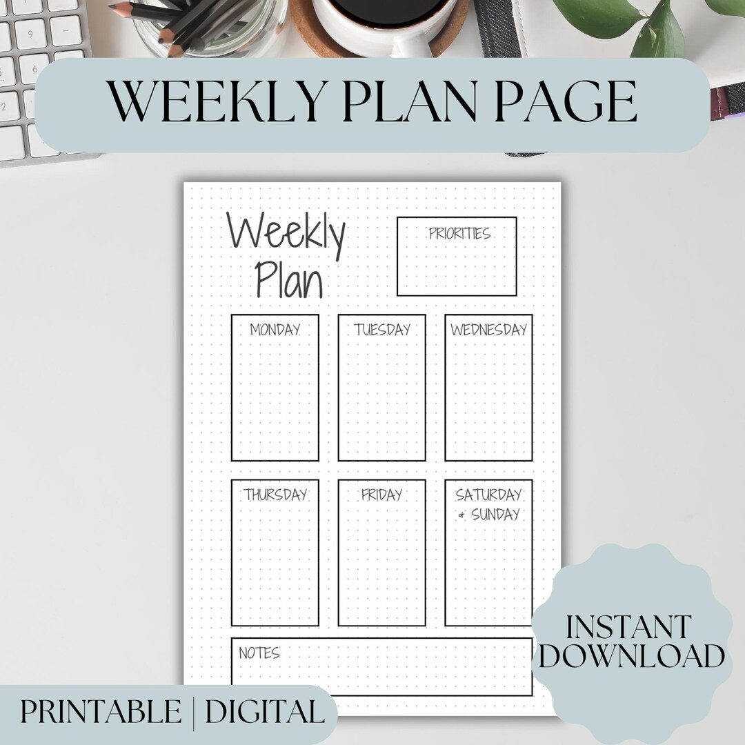 Weekly Plan Printable | Minimalist Journal Page | A4 Letter, A5 ...