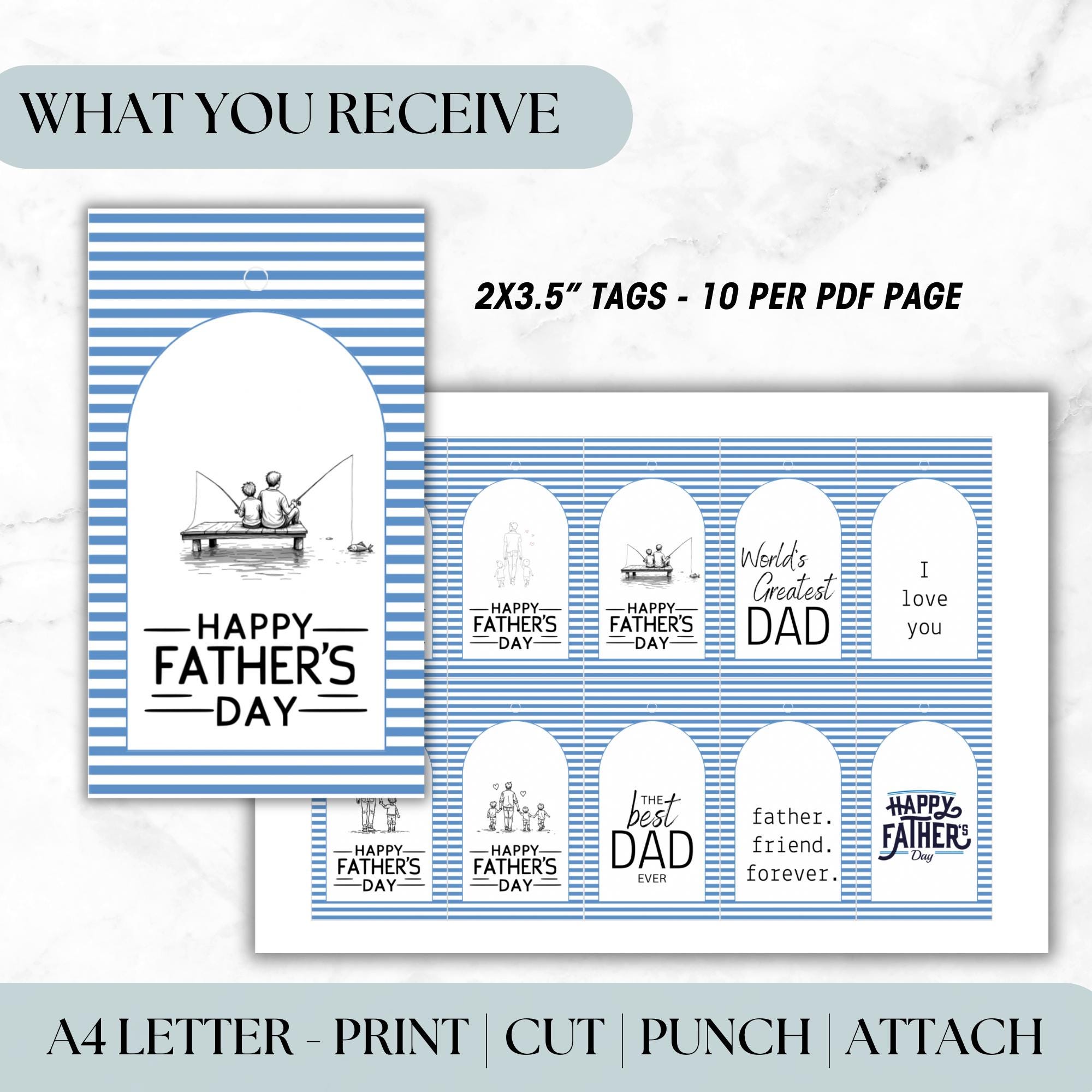 Father’s Day Gift Tags Printable – Blue Striped Tags for Dad – Instant ...