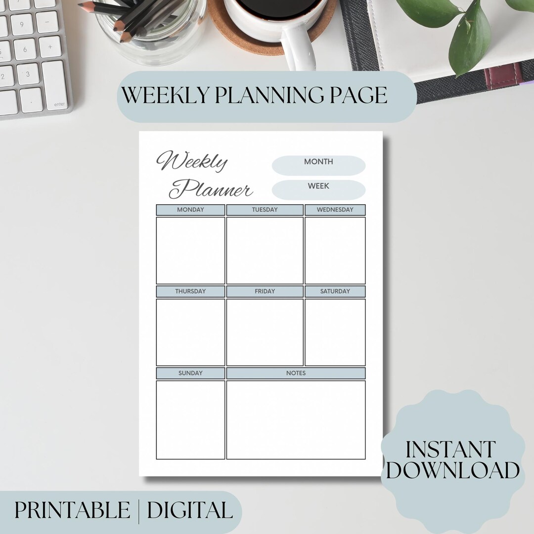 Simple Week Planning Page, Printable Weekly Planner, Instant Download ...