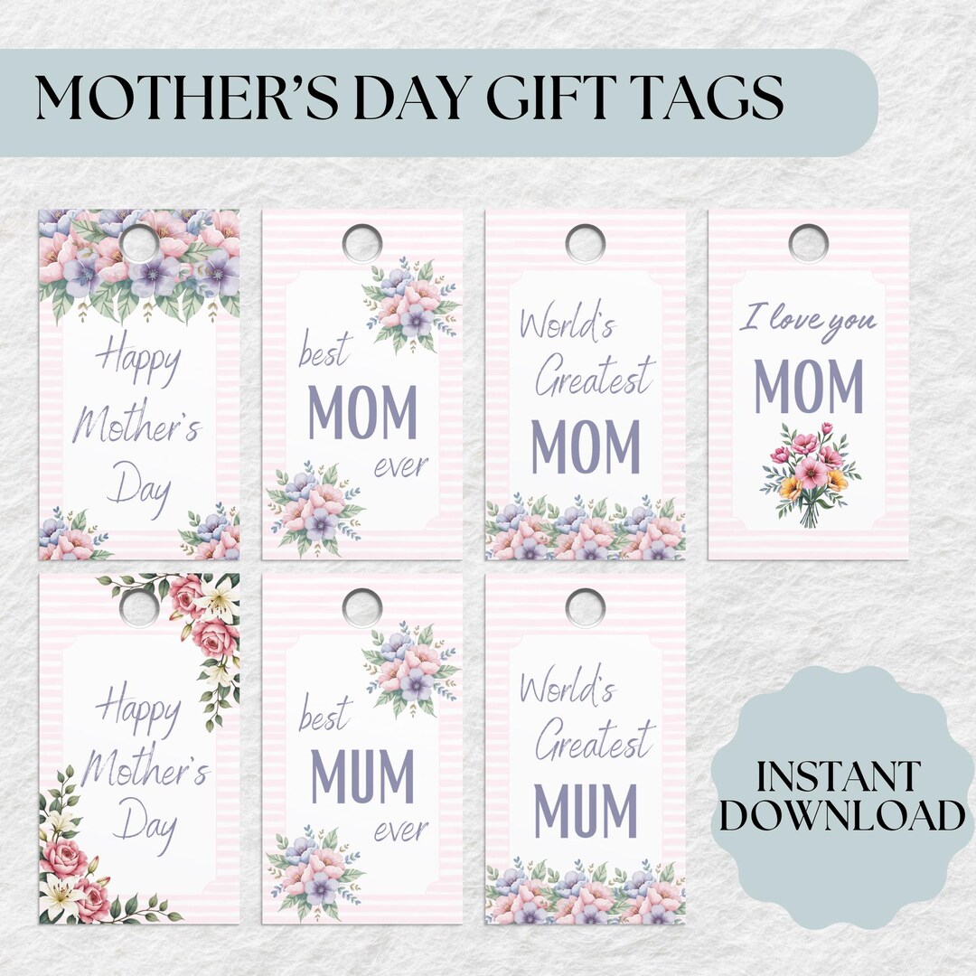 Mother’s Day Gift Tags Printable – Floral Tags for Mom or Mum – Instant ...