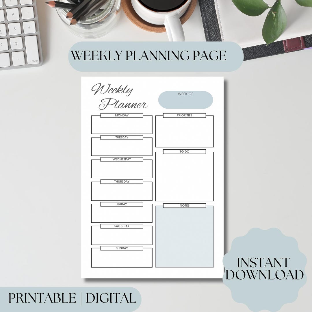 Weekly Planning Page, Printable Weekly Planner, Instant Download ...