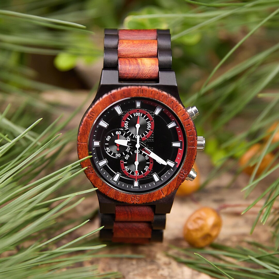 Personalized Engraved Red Sandalwood Watch - Gift for Dad, Husband ...