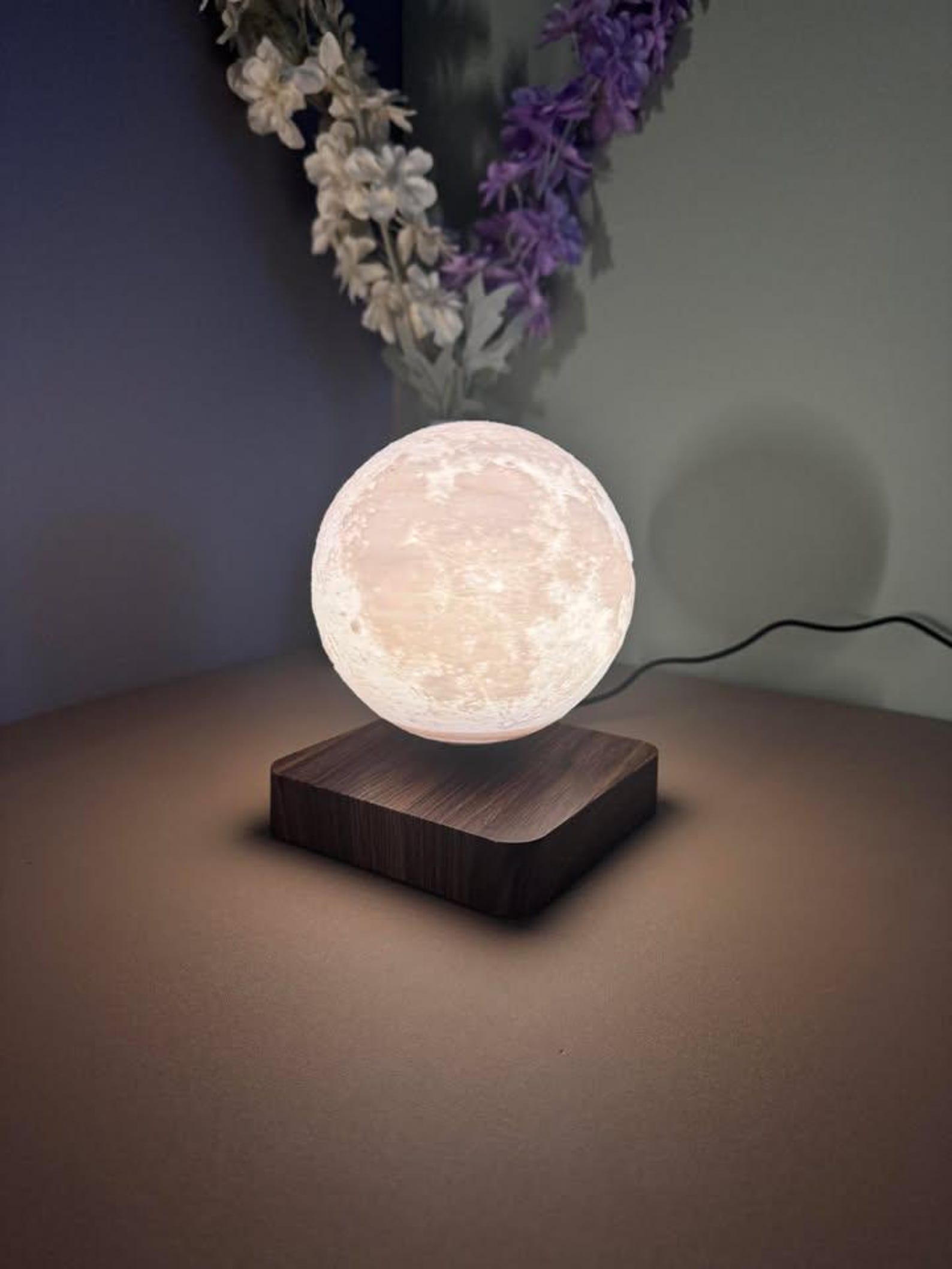 Levitating Moon Lamp | 3D Printed Floating Lunar Night Light | Magnetic LED Light for Bedroom ...