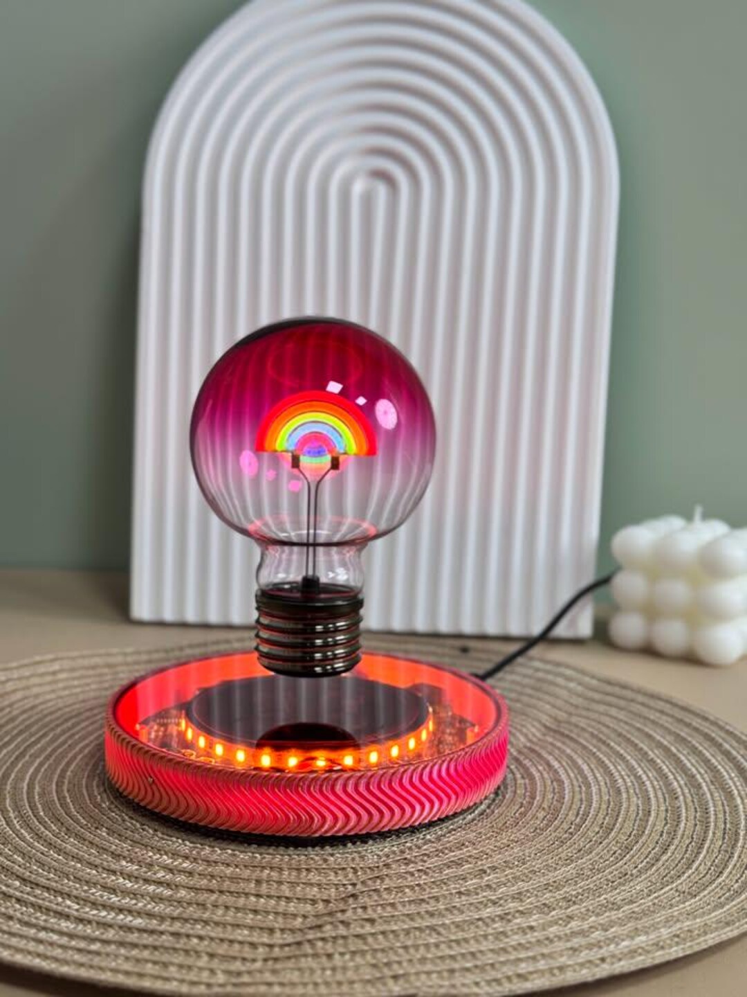 Rainbow LED Levitating Light Unique Magnetic Floating Bulb Lamp Modern ...