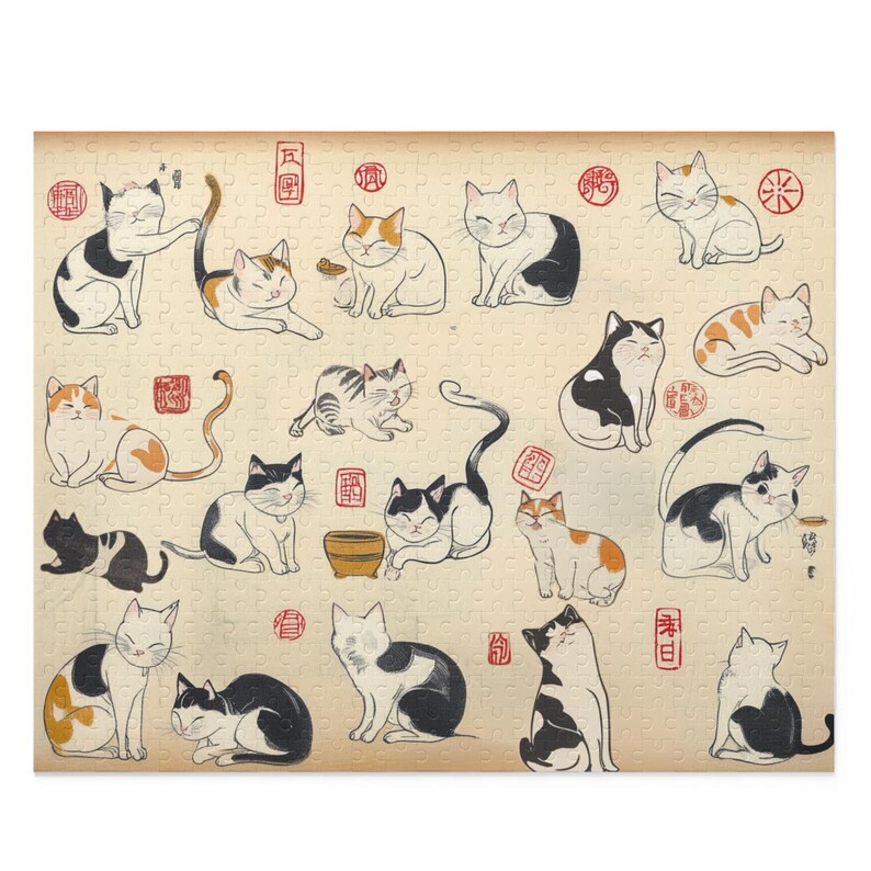 Jigsaw Puzzle With Traditional Japanese Ukiyo-e Woodblock Print Cats ...