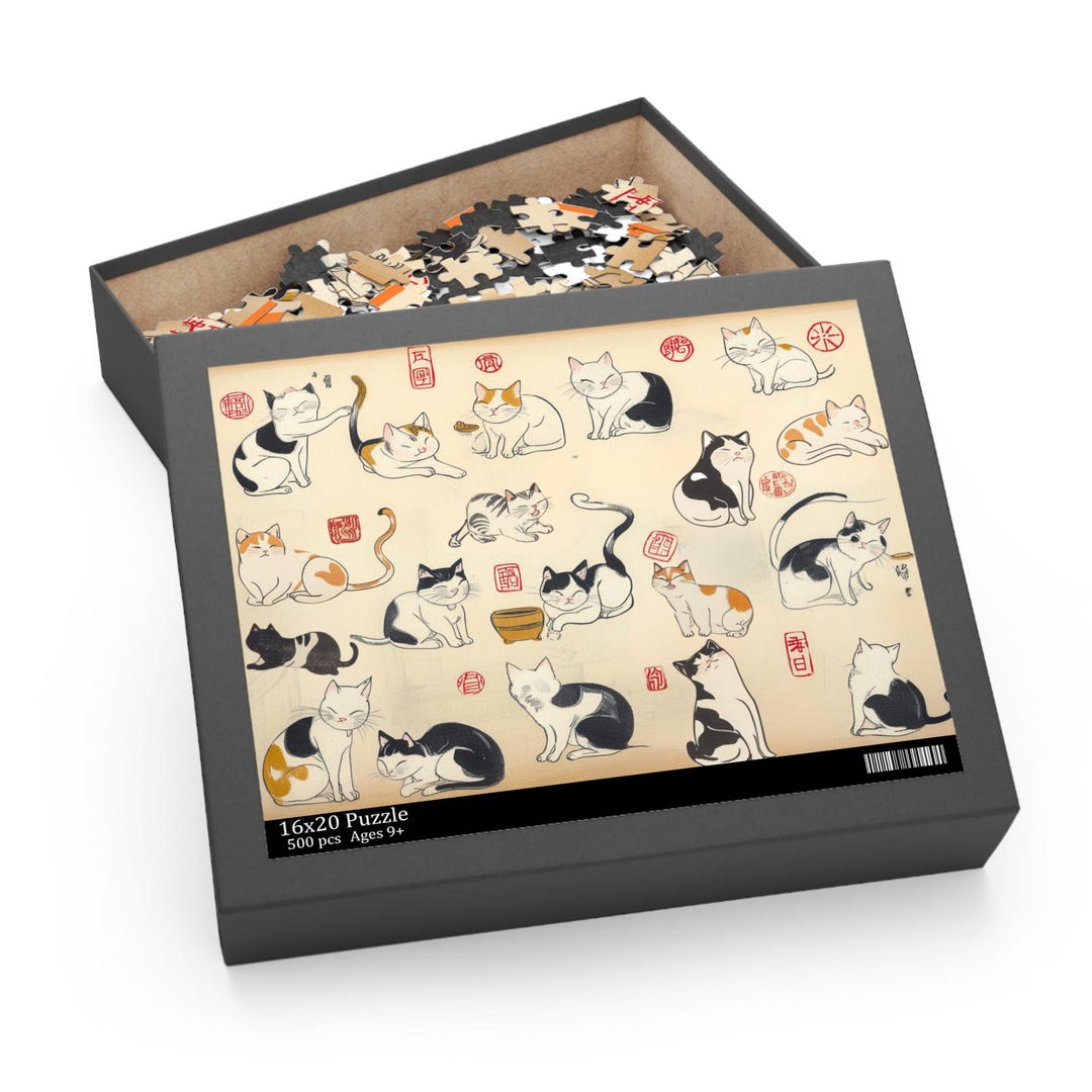 Jigsaw Puzzle With Traditional Japanese Ukiyo-e Woodblock Print Cats ...