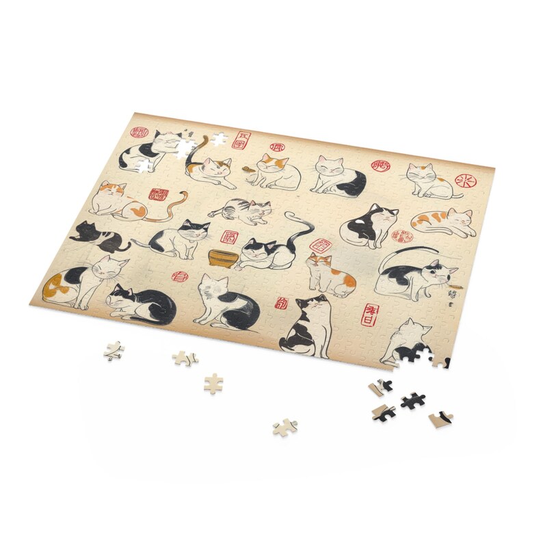 Jigsaw Puzzle With Traditional Japanese Ukiyo-e Woodblock Print Cats ...