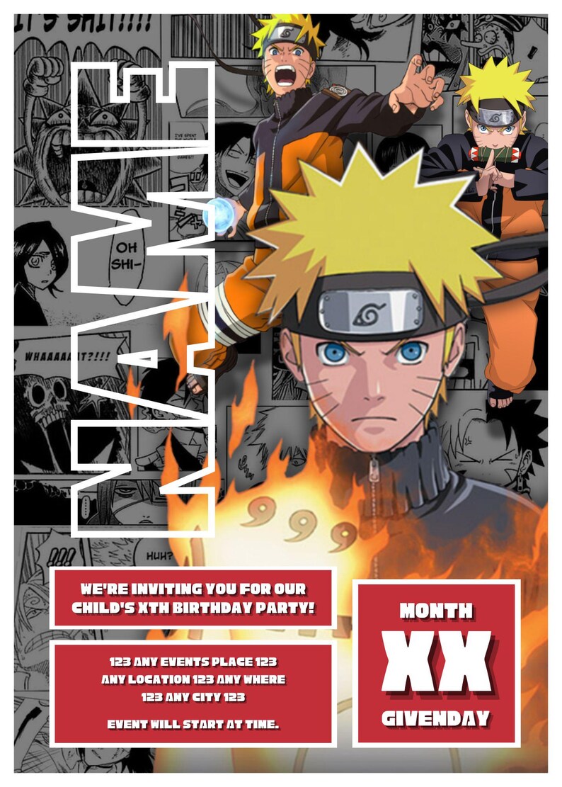 Naruto Birthday Invitation Template Narutoshippuden Invitation Naruto ...