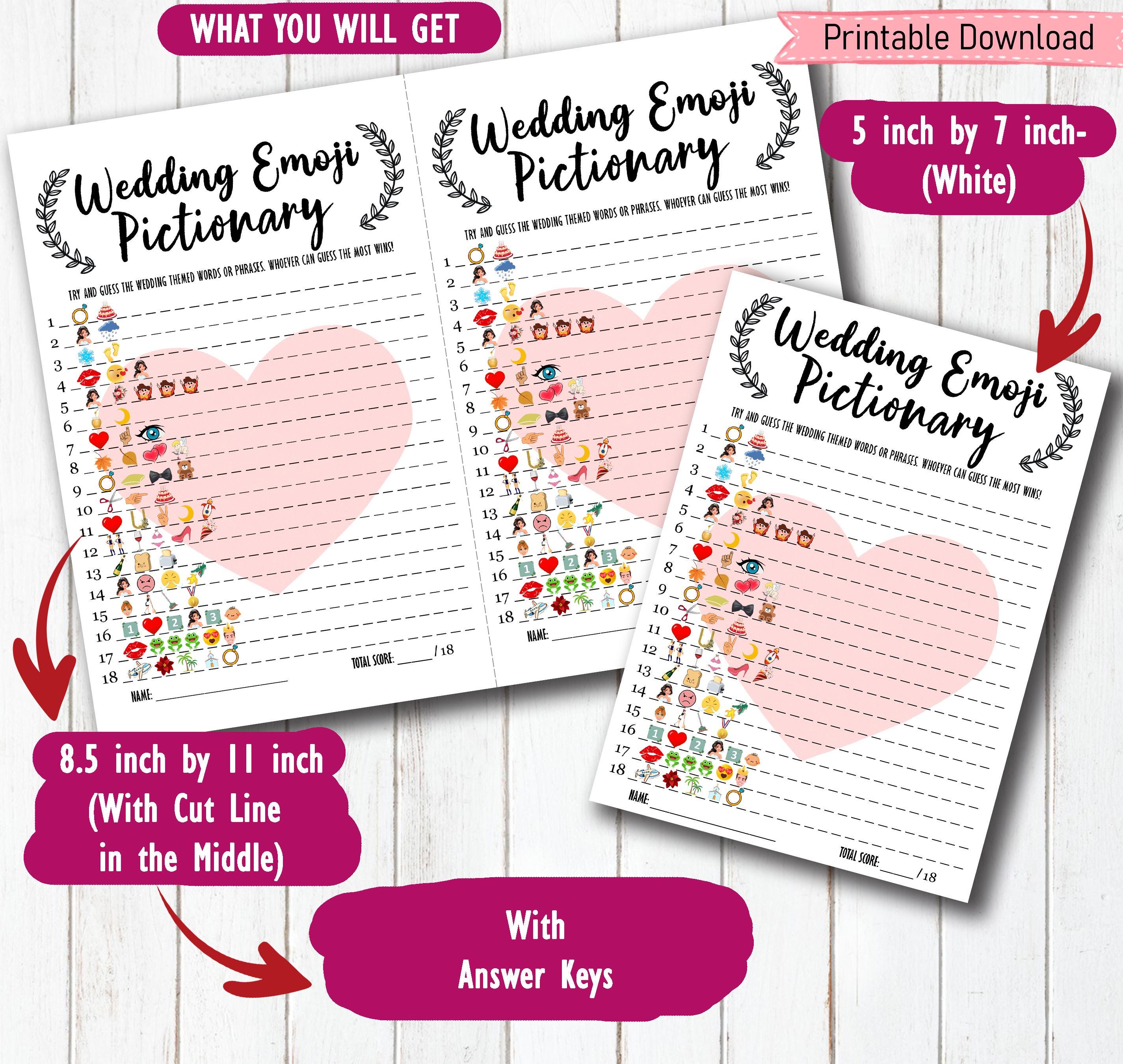 18 Phrases Emoji Pictionary Bridal Shower Game, EDITABLE Minimalist ...