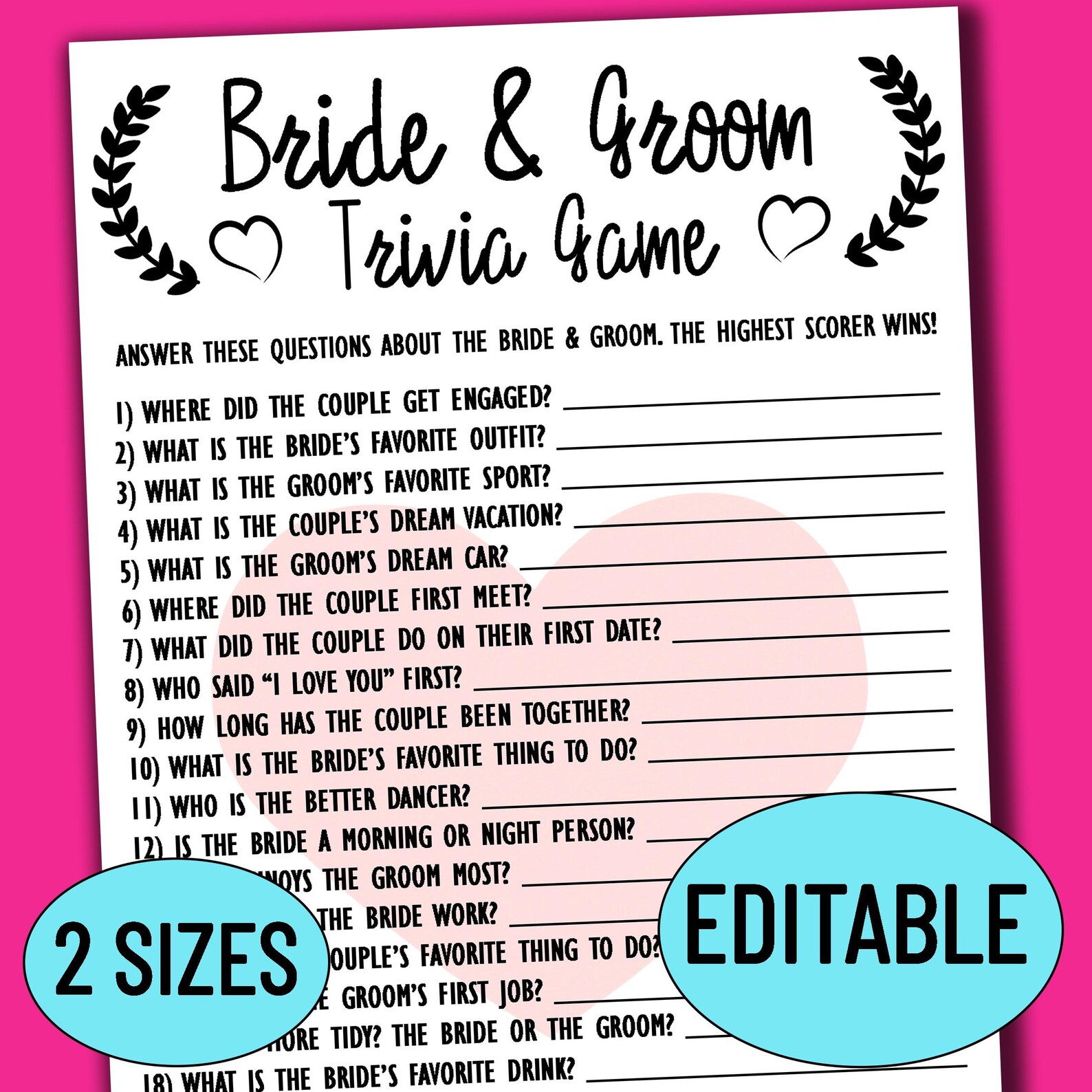Bride and Groom Trivia Bridal Shower Game | EDITABLE Who Knows the ...