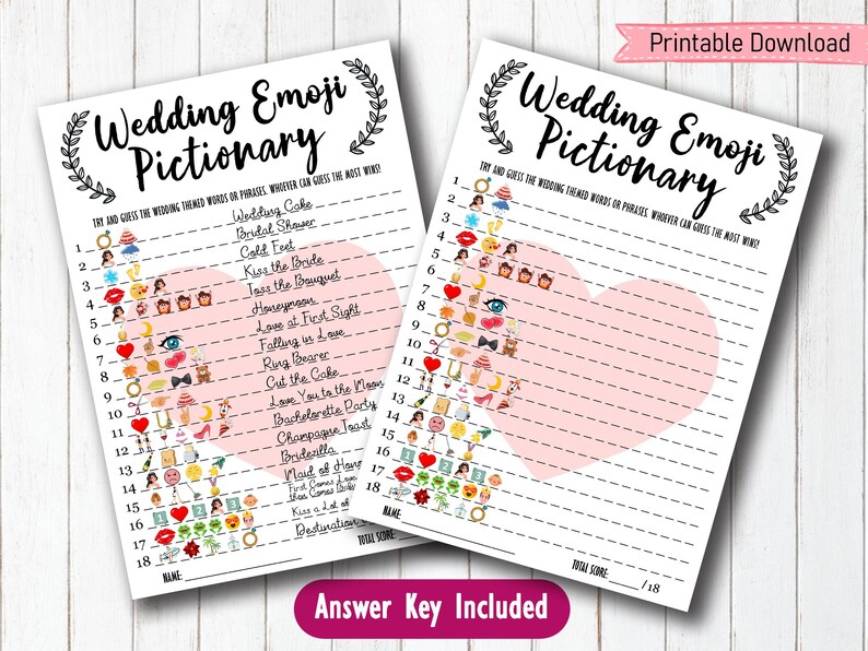 18 Phrases Emoji Pictionary Bridal Shower Game, EDITABLE Minimalist ...