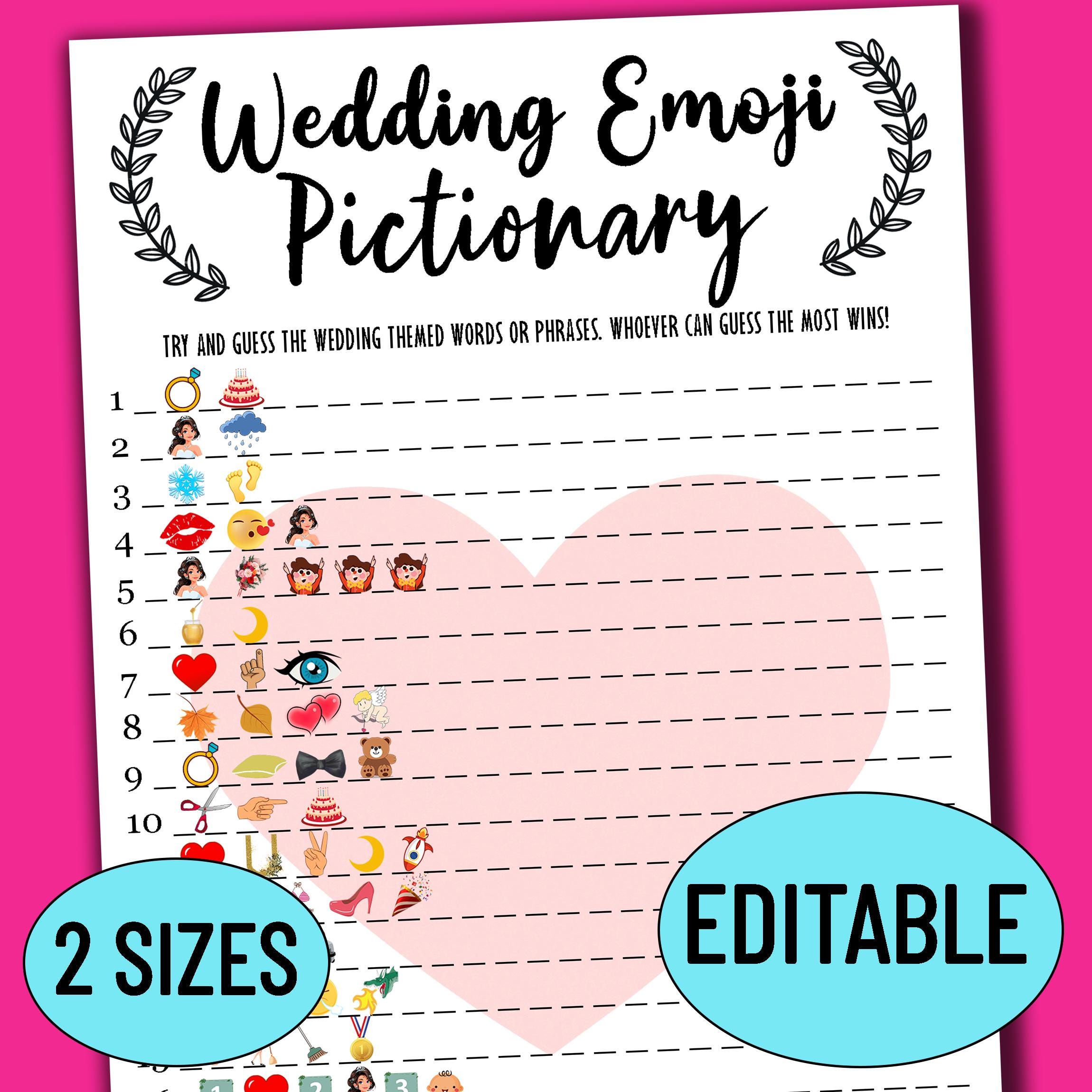 18 Phrases Emoji Pictionary Bridal Shower Game, EDITABLE Minimalist ...