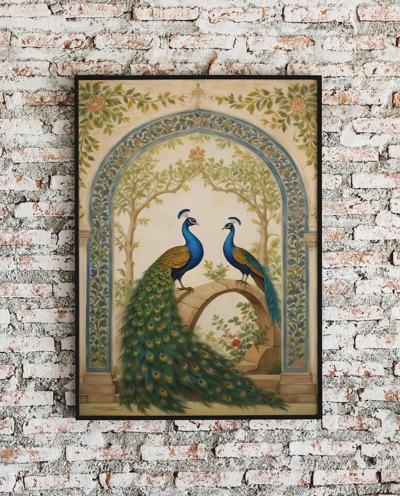 Peacock Mughal Indian Wall Art Decor | Vintage Palace Folk Art Royal ...