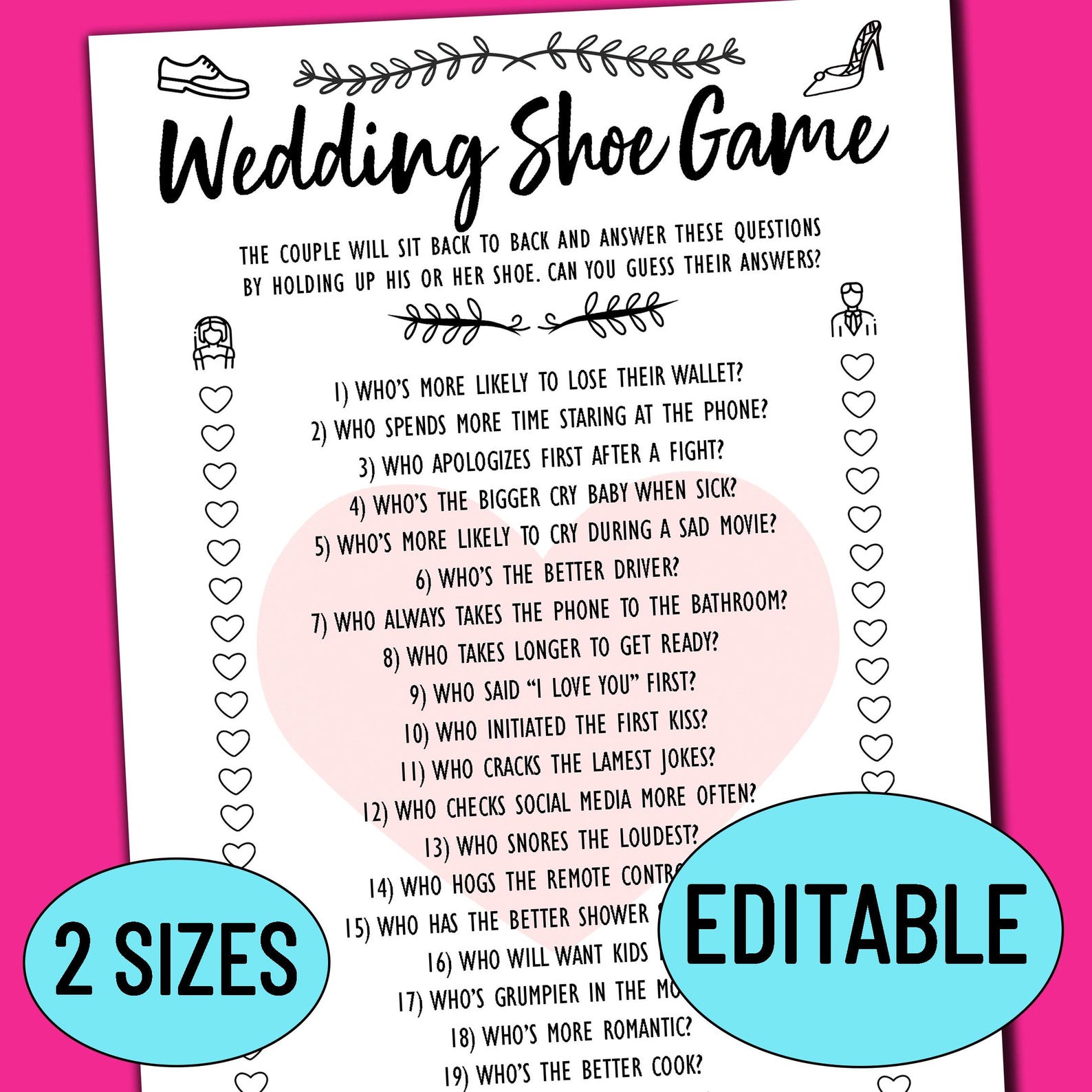 Wedding Shoe Game | Bridal Shower Shoe Game EDITABLE, Fun Couples ...