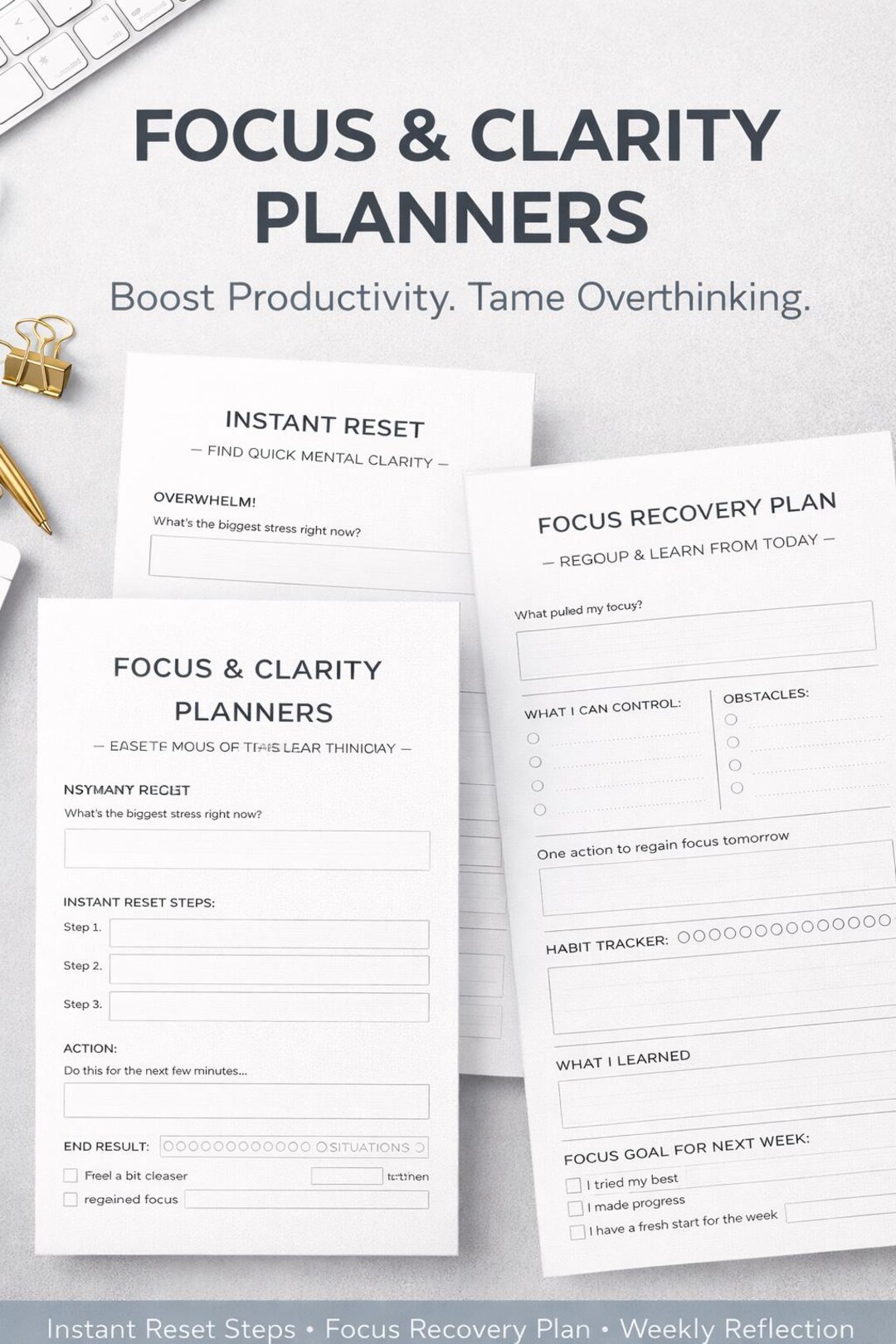 Focus Clarity Planner – Printable PDF to Stop Overthinking, Improve ...