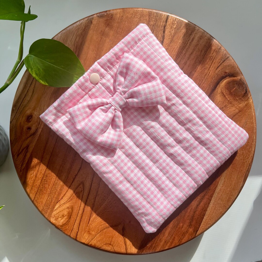 Pink Gingham Check Quilted Kobo Sleeve With Bow. Quilted Sleeve for ...